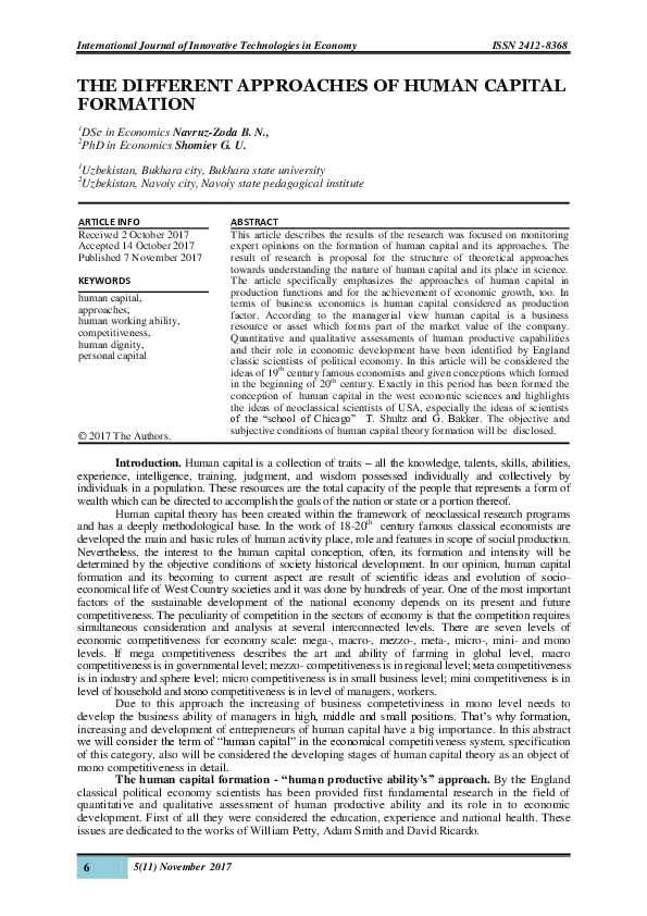 (PDF) The different approaches of human capital formation | Bakhtiyor ...