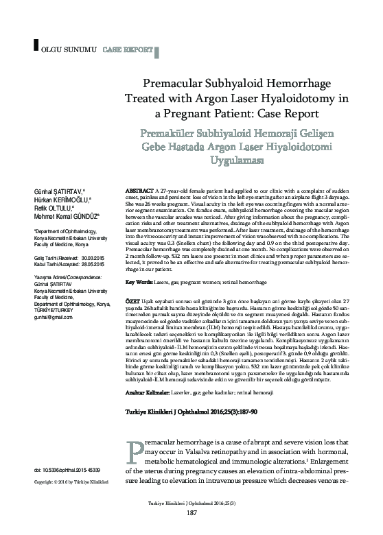 (PDF) Premacular Subhyaloid Hemorrhage Treated with Argon Laser Hyaloidotomy in a Pregnant ...