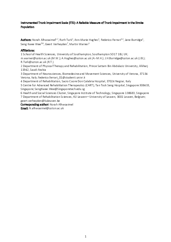 (PDF) Instrumented trunk impairment scale (iTIS): A reliable measure of ...