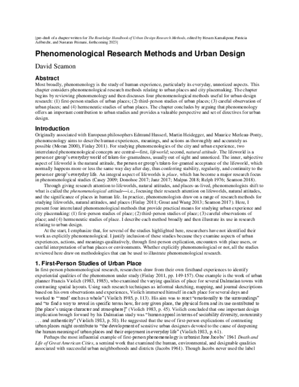 (PDF) Phenomenological Research Methods and Urban Design (2023)