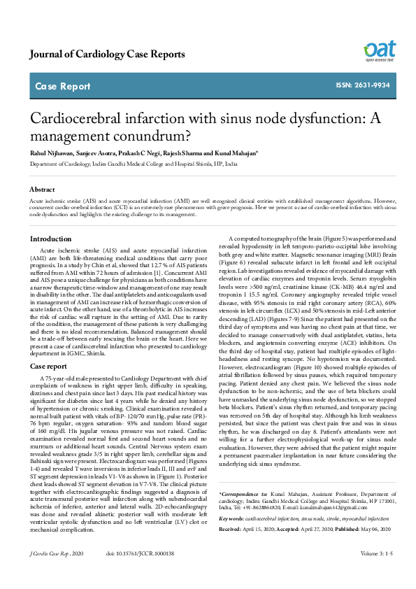 (PDF) Cardiocerebral infarction with sinus node dysfunction: A ...