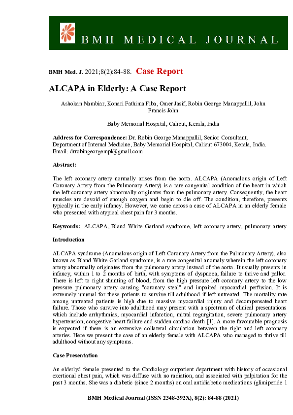 (PDF) ALCAPA in Elderly: A Case Report
