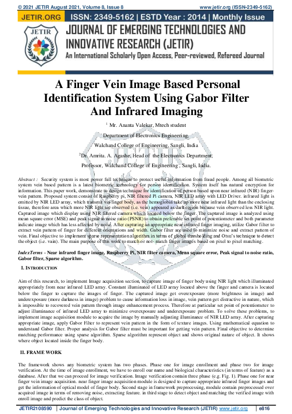 (PDF) A Finger Vein Image Based Personal Identification System Using ...