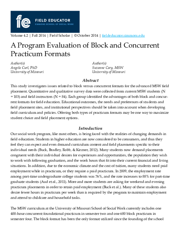 (PDF) A Program Evaluation of Block and Concurrent Practicum Formats