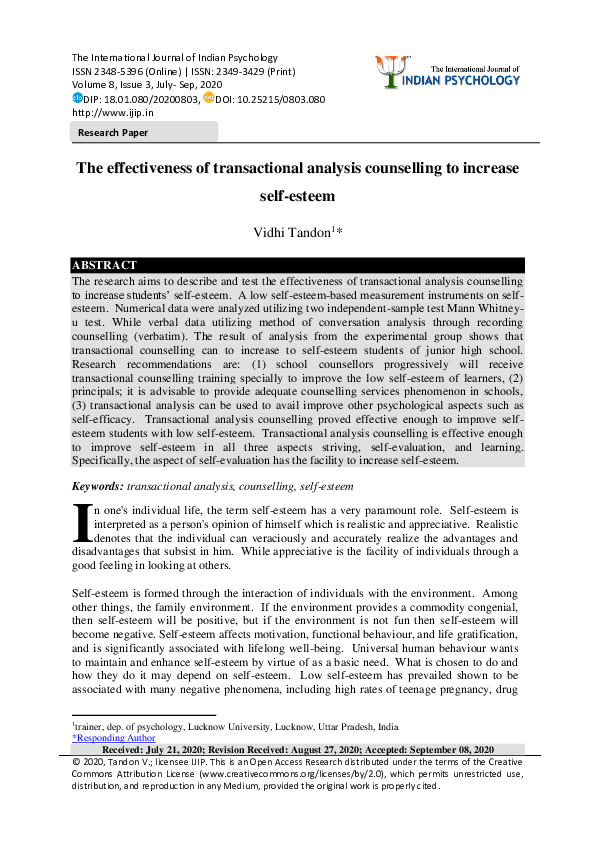 (PDF) The effectiveness of transactional analysis counselling to increase self-esteem