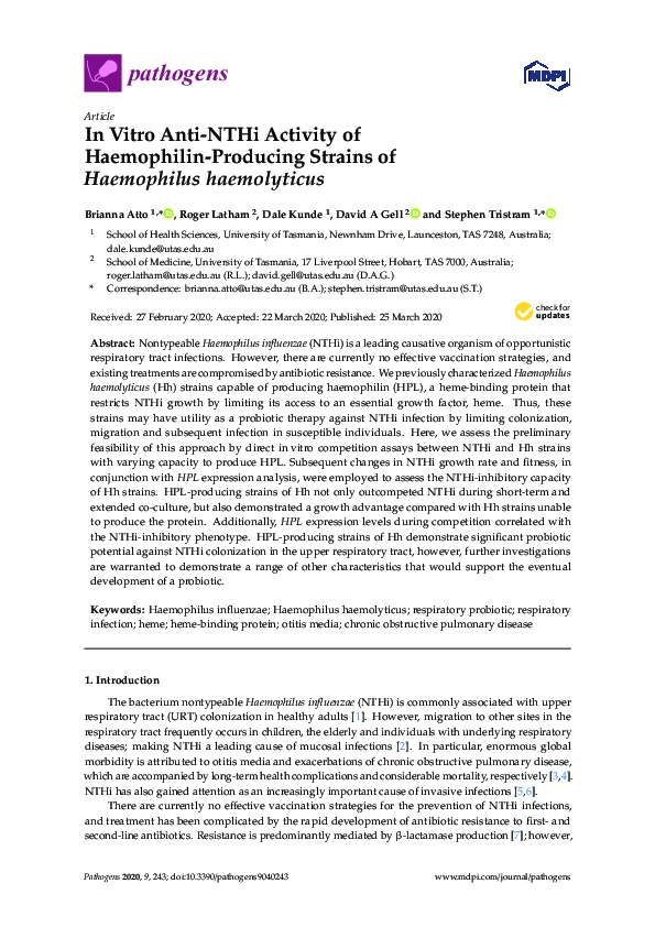 (PDF) In Vitro Anti-NTHi Activity of Haemophilin-Producing Strains of ...