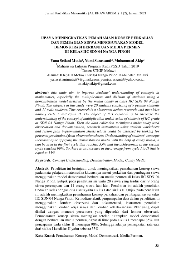 (PDF) Upaya Meningkatkan Pemahaman Konsep Perkalian Dan Pembagian Siswa Menggunakan Model ...