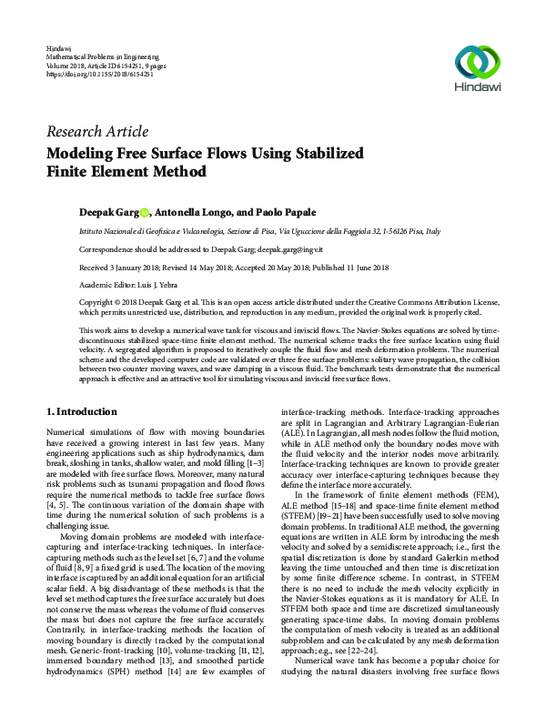 (PDF) Modeling Free Surface Flows Using Stabilized Finite Element Method