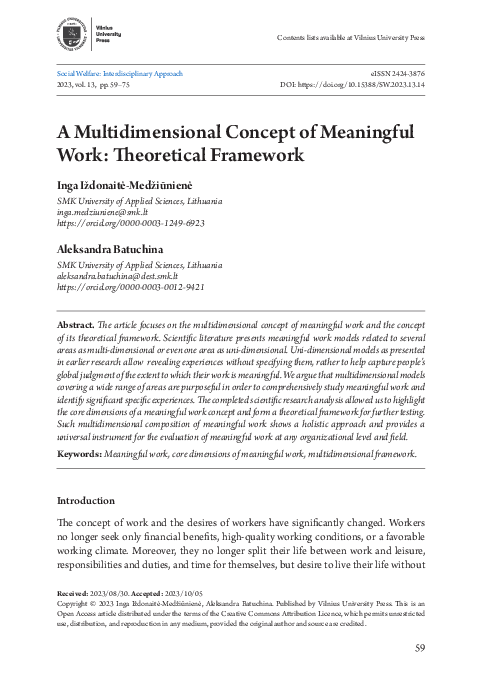 (PDF) A Multidimensional Concept of Meaningful Work: Theoretical Framework