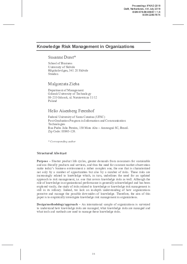 (PDF) Knowledge Risk Management in Organizations