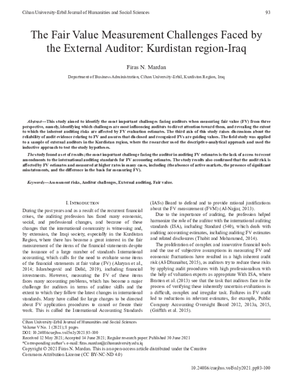 (PDF) The Fair Value Measurement Challenges Faced by the External ...