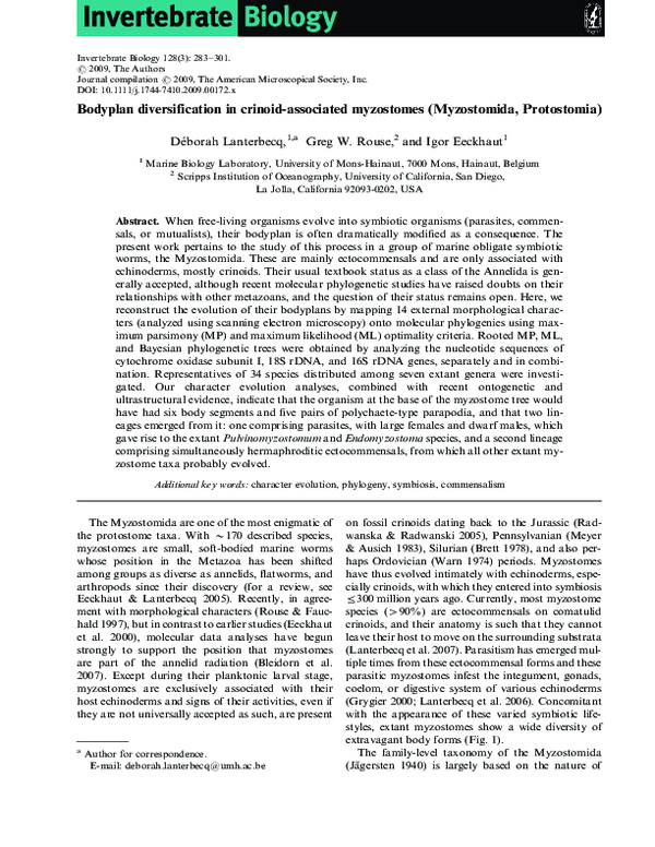 (PDF) Bodyplan diversification in crinoid-associated myzostomes ...