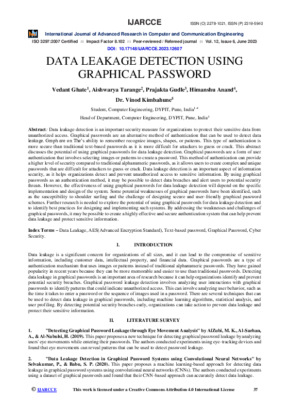 (PDF) Data Leakage Detection Using Graphical Password