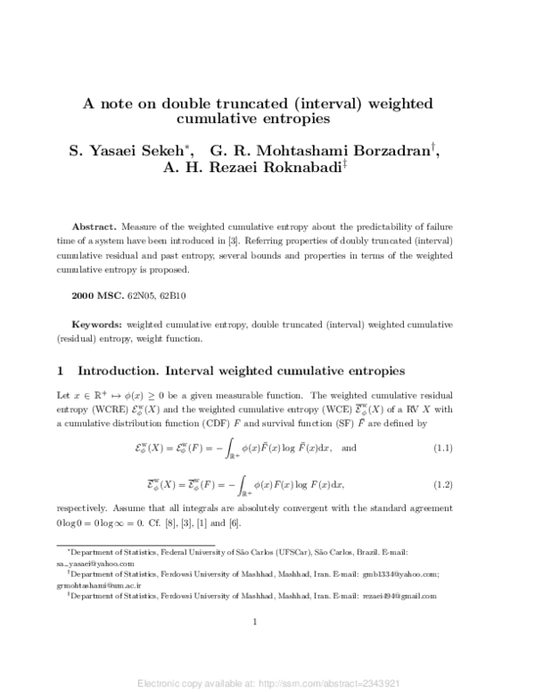 (PDF) On Double Truncated Weighted Cumulative Entropy