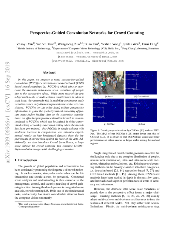 (PDF) Perspective-Guided Convolution Networks for Crowd Counting | Yezhen Wang - Academia.edu