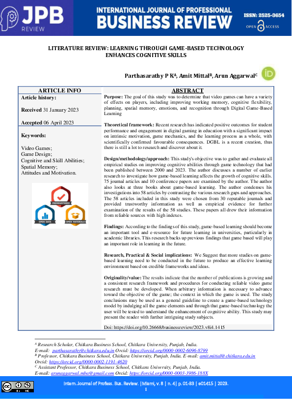 Pdf Literature Review Learning Through Game Based Technology Enhances Cognitive Skills