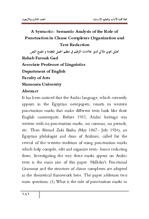 (PDF) A Syntactic- Semantic Analysis of the Role of Punctuation in Clause Complexes Organization ...