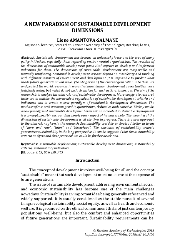 (PDF) A New Paradigm of Sustainable Development Dimensions