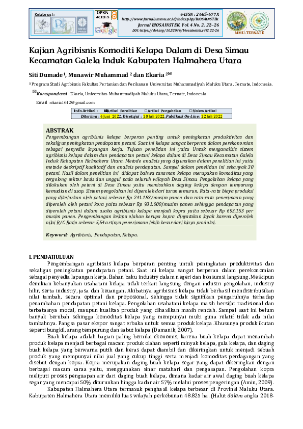 (PDF) Kajian Agribisnis Komoditi Kelapa Dalam di Desa Simau Kecamatan ...