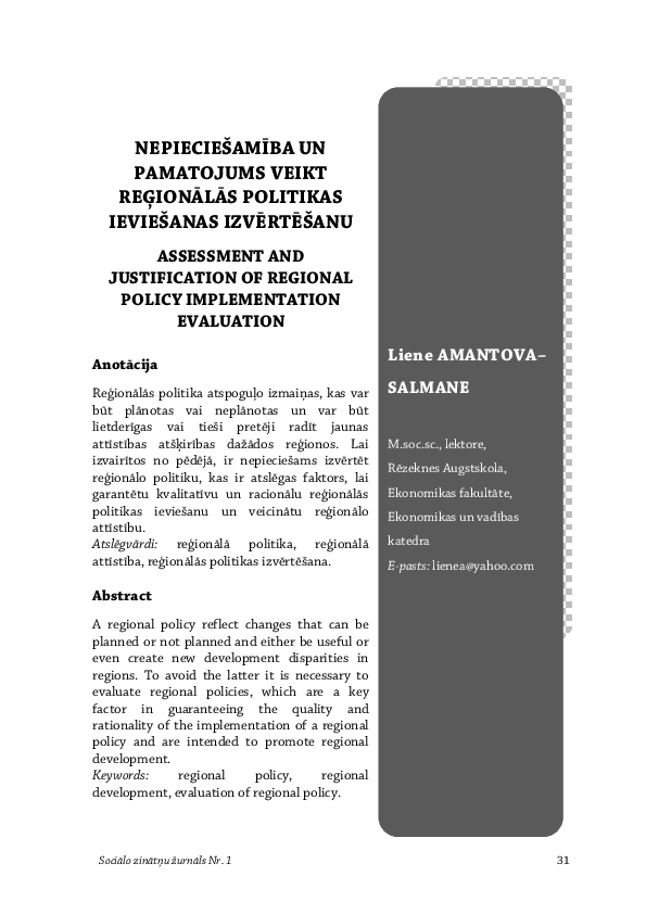(PDF) Assessment and Justification of Regional Policy Implementation ...