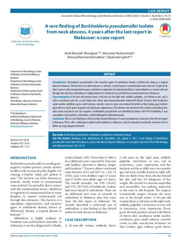 (PDF) A rare finding of Burkholderia pseudomallei isolate from neck ...