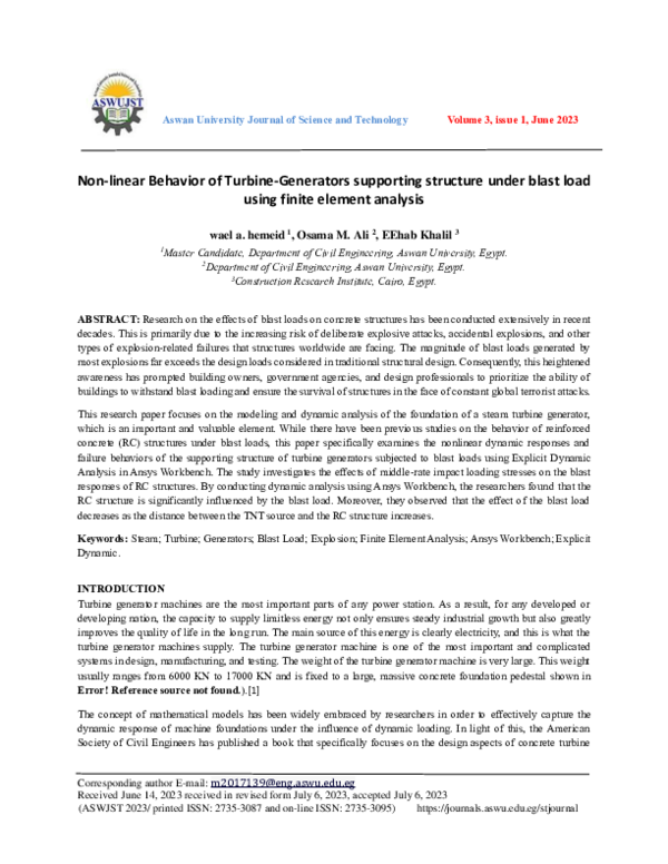 (PDF) Non-linear Behavior of Turbine-Generators supporting structure under blast load using ...