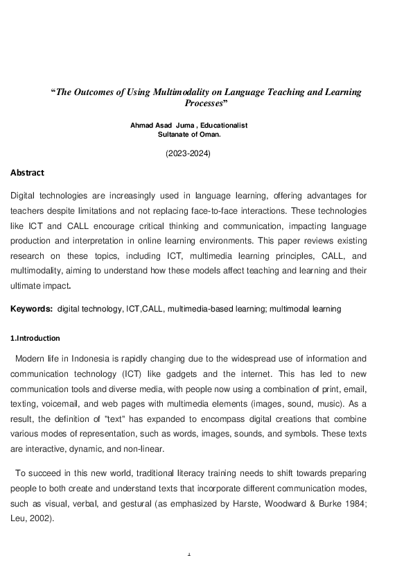 (PDF) "The Outcomes of Using Multimodality on Language Teaching and ...