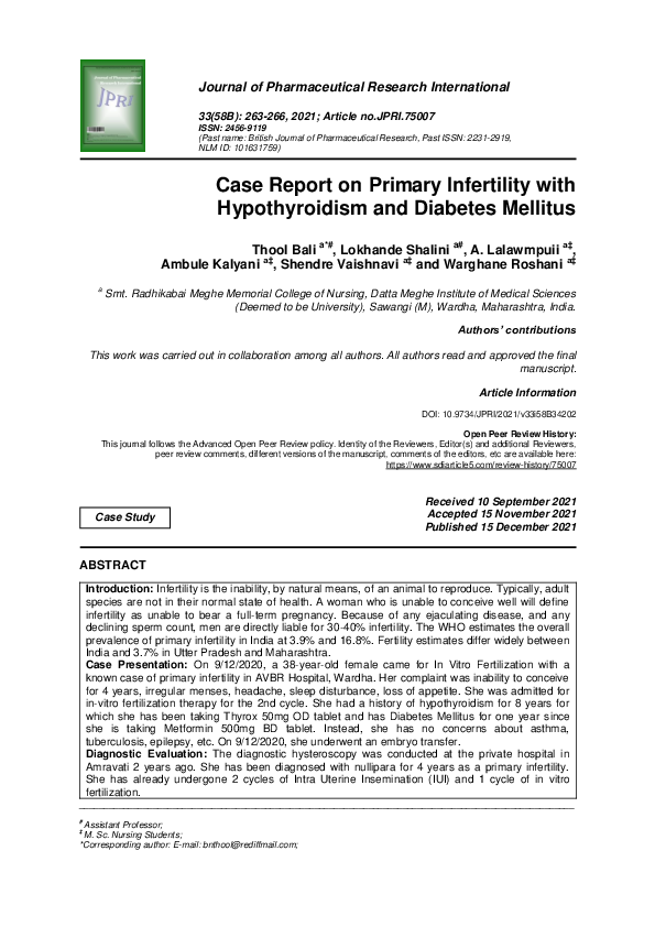 (PDF) Case Report on Primary Infertility with Hypothyroidism and ...