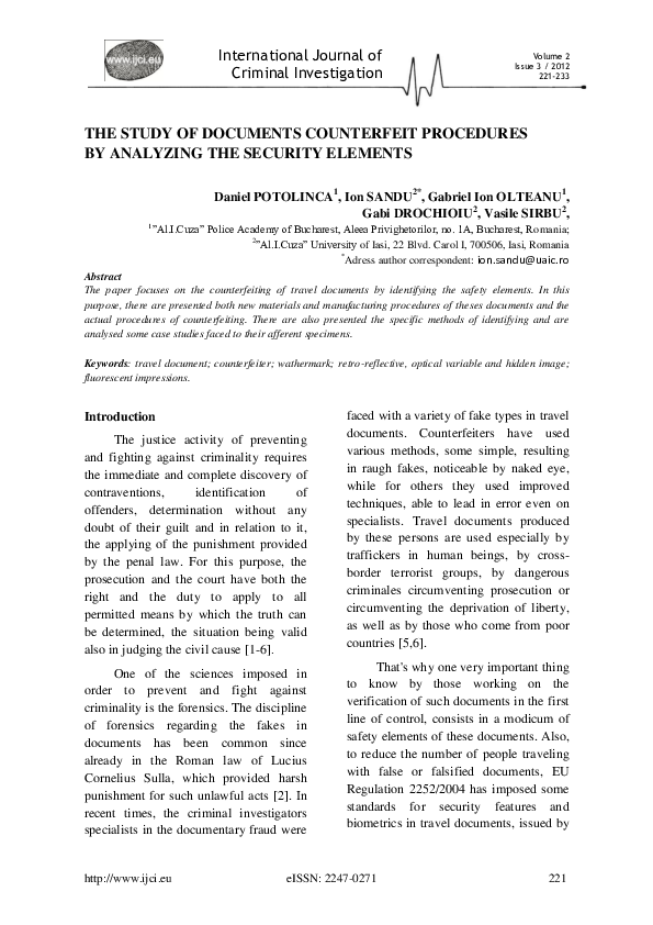 (PDF) The Study of Documents Counterfeit Procedures by Analyzing the ...