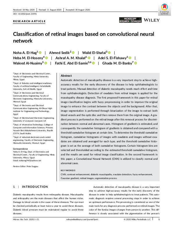 (PDF) Classification of retinal images based on convolutional neural network