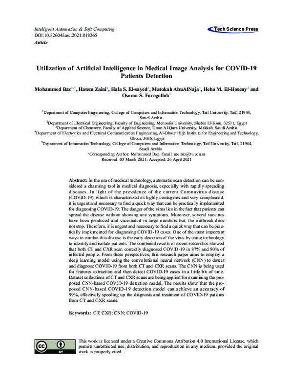 (PDF) Utilization of Artificial Intelligence in Medical Image Analysis for COVID-19 Patients ...