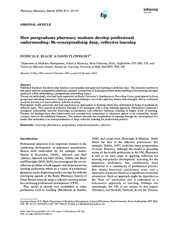 (PDF) How postgraduate pharmacy students develop professional ...