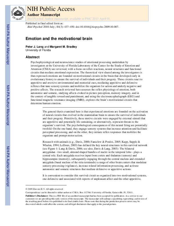 (PDF) Emotion and the motivational brain
