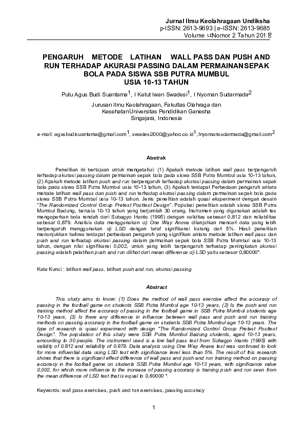 (PDF) Pengaruh Metode Latihan Wall Pass Dan Push and Run Terhadap ...