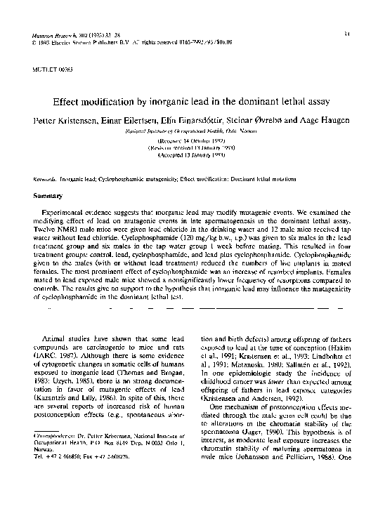 (PDF) Effect modification by inorganic lead in the dominant lethal assay