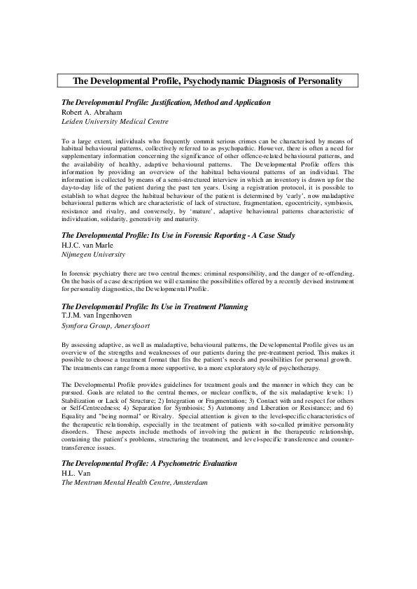 (PDF) The Developmental Profile