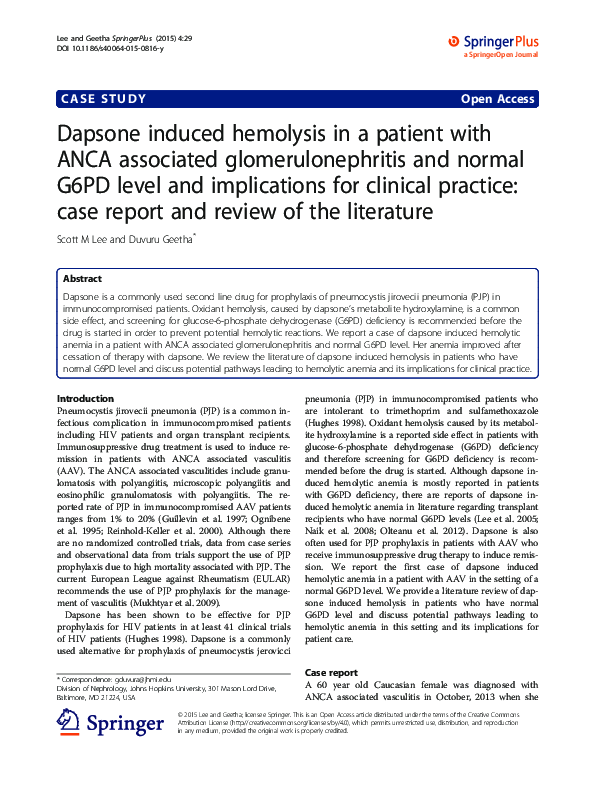 (PDF) Dapsone induced hemolysis in a patient with ANCA associated ...
