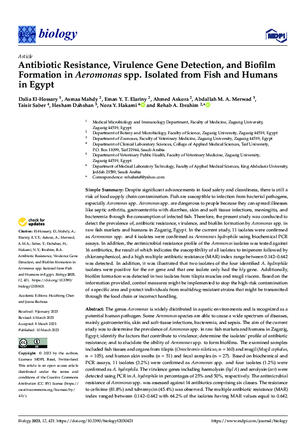 (PDF) Antibiotic Resistance, Virulence Gene Detection, and Biofilm Formation in Aeromonas spp ...