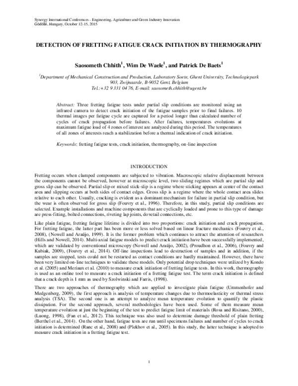 (PDF) Detection of fretting fatigue crack initiation by thermography