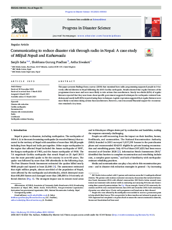 (PDF) Communicating to reduce disaster risk through radio in Nepal: A ...