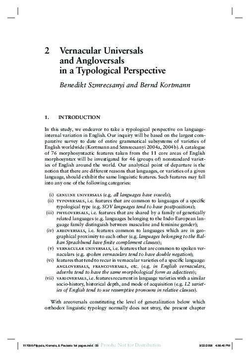 (PDF) Vernacular Universals and Angloversals in a Typological Perspective