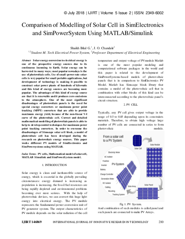 (PDF) Comparison of modelling of Solar Cell in SimElectronics and SimPowerSystem using MATLAB ...