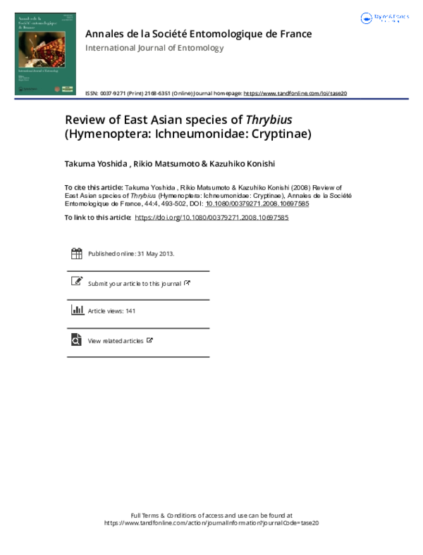 (PDF) Review of East Asian species ofThrybius(Hymenoptera ...