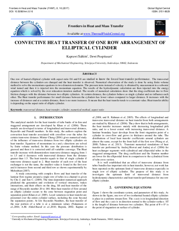 (PDF) Convective Heat Transfer of One Row Arrangement of Elliptical ...