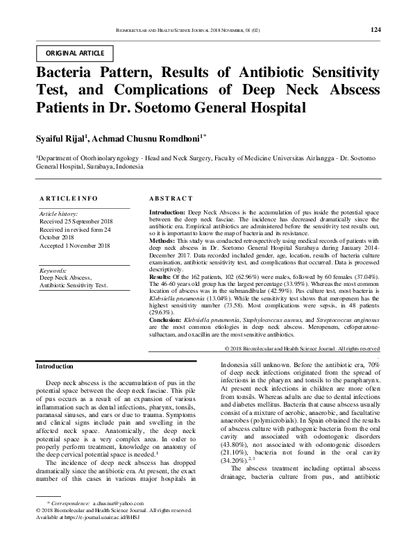 (PDF) Bacteria Pattern, Results of Antibiotic Sensitivity Test, and ...