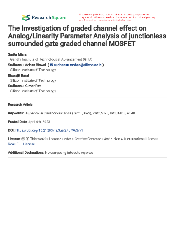 (PDF) The Investigation of graded channel effect on Analog/Linearity Parameter Analysis of ...