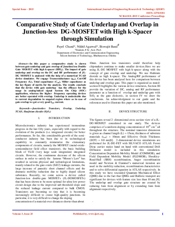 (PDF) Comparative Study of Gate Underlap and Overlap in Junction-less DG-MOSFET with High k ...