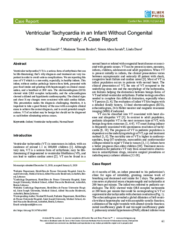 (PDF) Ventricular Tachycardia in an Infant Without Congenital Anomaly: A Case Report