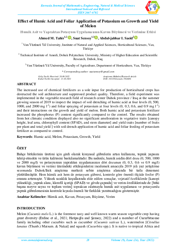 (PDF) Effect of Humic Acid and Foliar Application of Potassium on ...