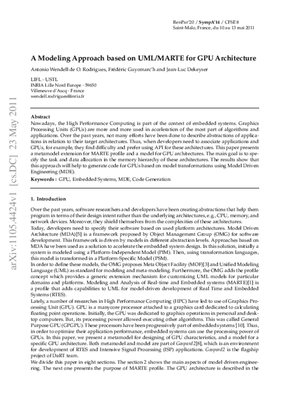 Pdf A Modeling Approach Based On Umlmarte For Gpu Architecture